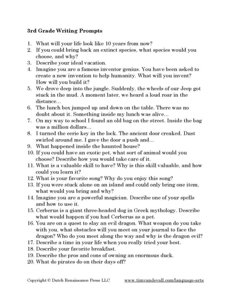 3rd Grade Writing Prompts - Tim's Printables