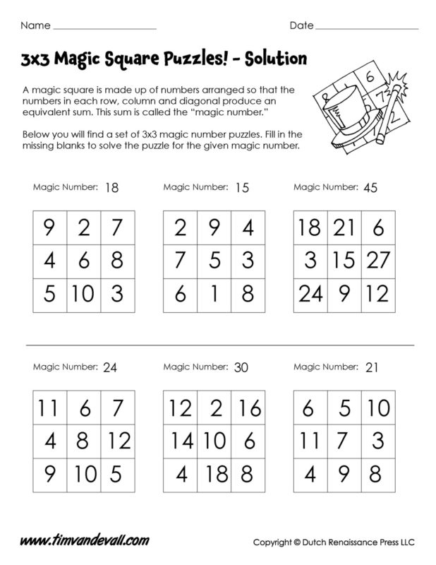 3x3-Magic-Square-Worksheet-Solution - Tim's Printables