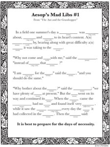 Aesop's Fables Mad Libs - Tim's Printables
