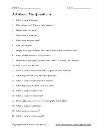 All About Me Questions - Tim's Printables