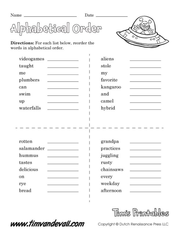 Alphabetical Order Worksheet - Tim's Printables