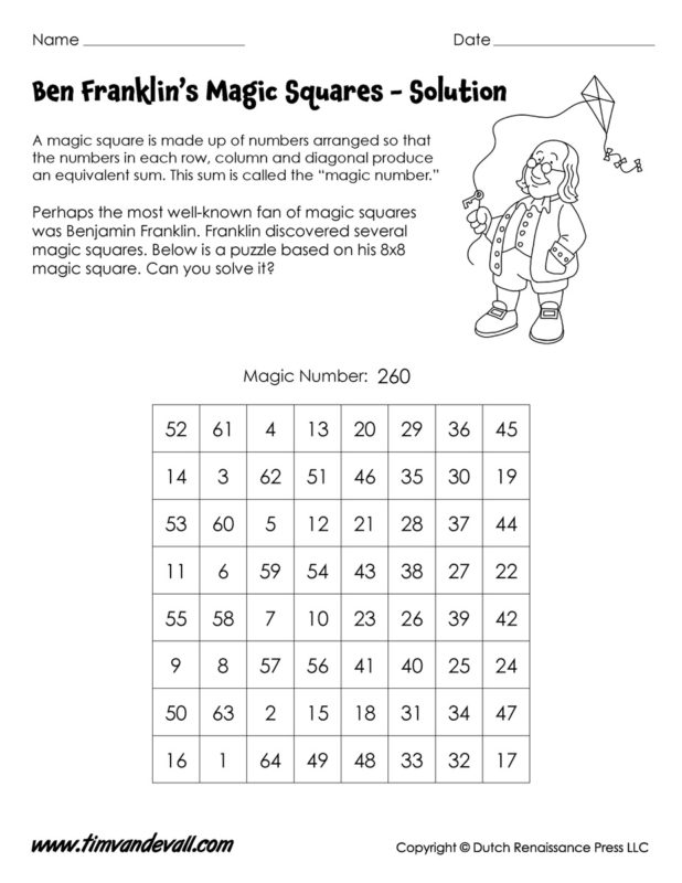Benjamin-Franklin-Magic-Square-Solution - Tim's Printables