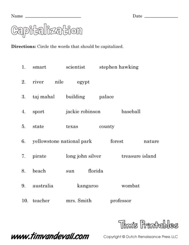 Capitalization Worksheet - Tim's Printables