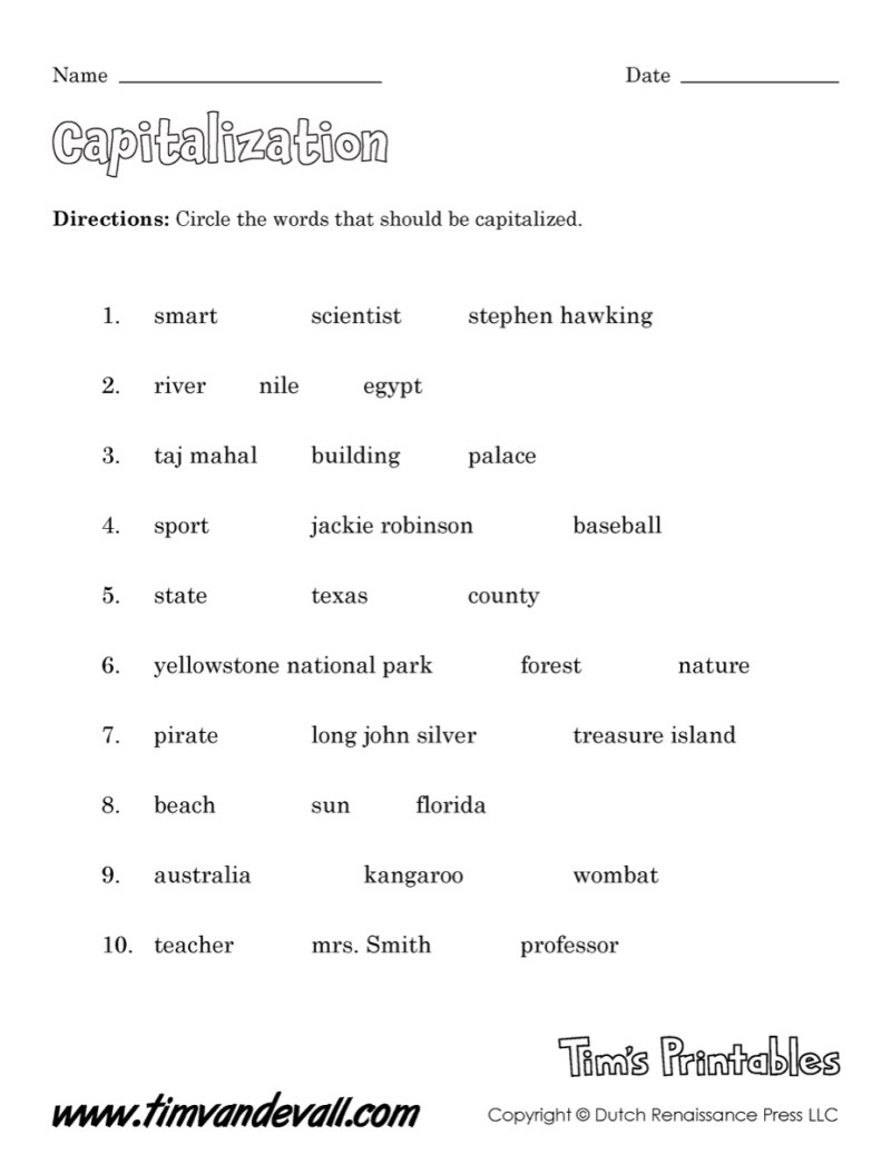 Capitalization Worksheet - Tim's Printables