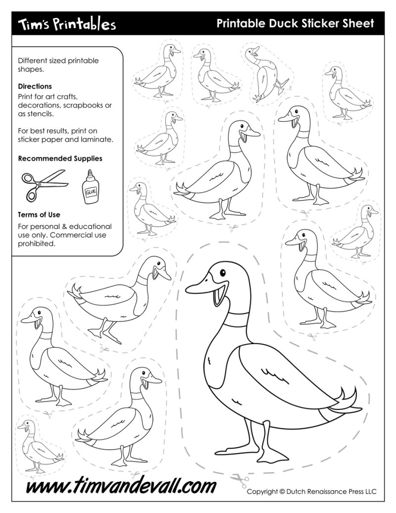 Printable Duck Stickers, Duck Shapes, Duck Templates – Tim's Printables