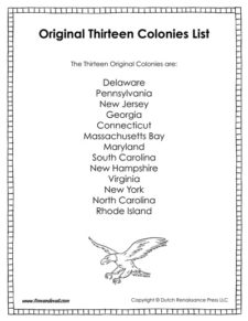 Original Thirteen Colonies List Printable - Tim's Printables