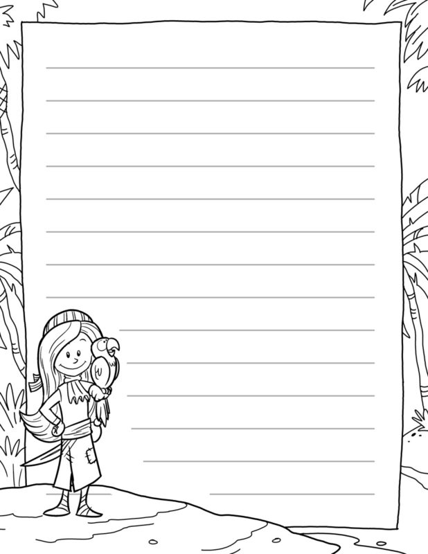 Pirate-Writing-Paper-02-BW - Tim's Printables