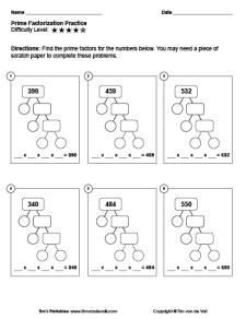 Prime Factorization Worksheets - Tim's Printables