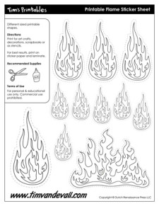 Printable Flame Stickers, Flame Templates, Flame Shapes
