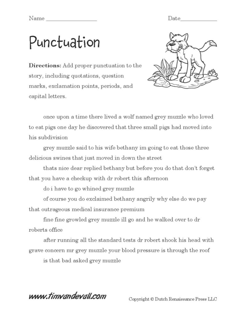 Punctuation Worksheet – Tim's Printables