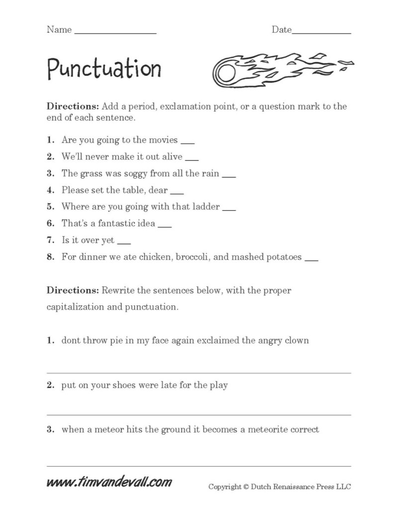 Punctuation Worksheet - Tim's Printables