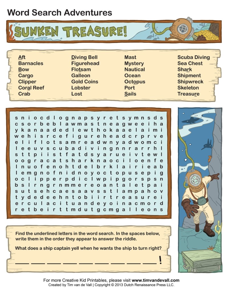Sunken-Treasure-Word-Search - Tim's Printables