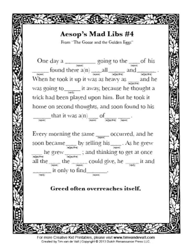 Mad Libs - Tim's Printables