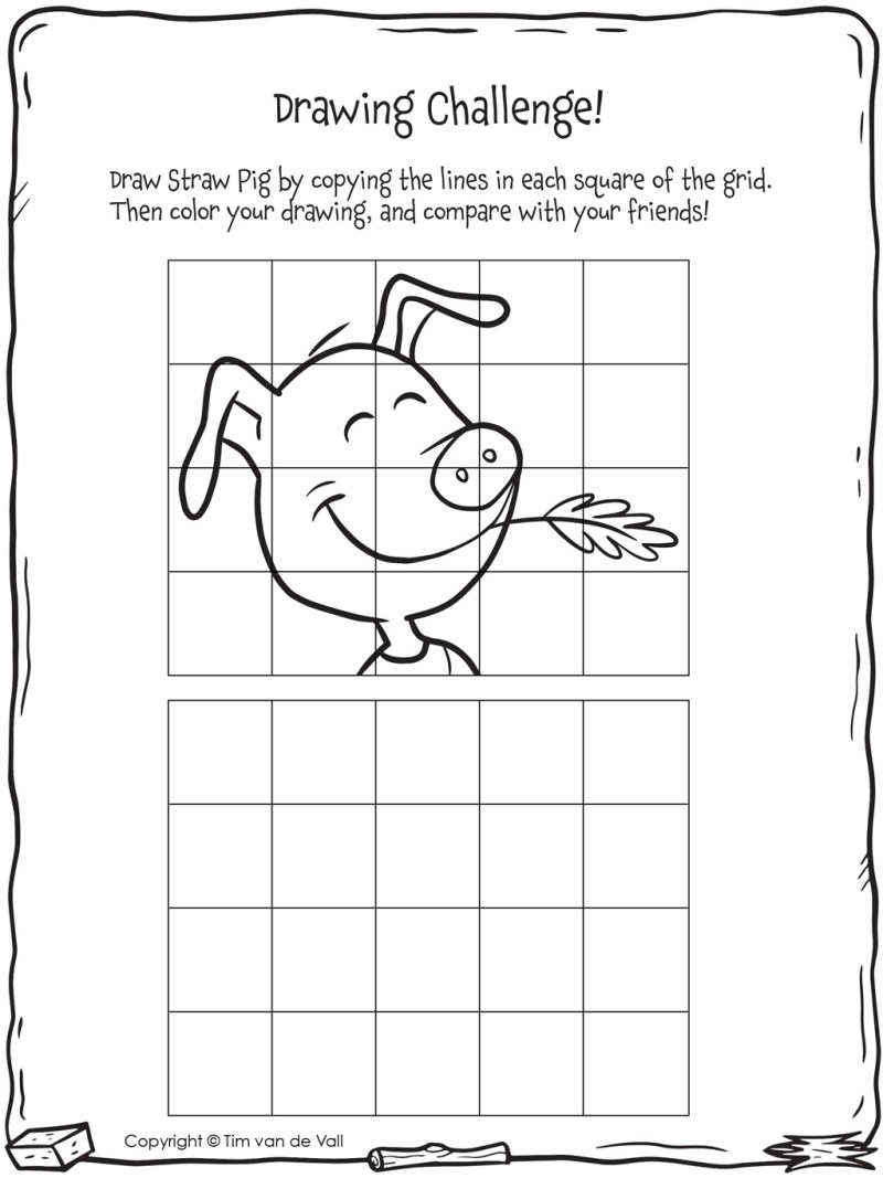 Three-Little-Pigs-Drawing-Challenge-Straw-Pig-BW - Tim's Printables