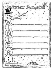 Winter Acrostic Poem - Black & White - Tim's Printables