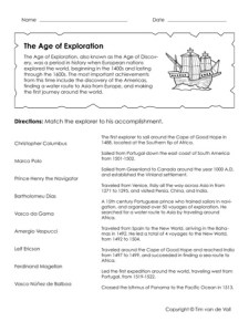 Age of Exploration Worksheet - Tim's Printables
