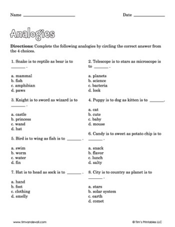 Analogy Worksheets - Tim's Printables