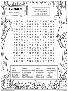 Animal Word Search - Tim's Printables