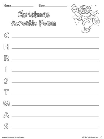 Christmas Acrostic Poem Template - Tim's Printables