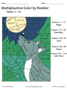 Multiplication Color by Number - The Wolf - Tim's Printables