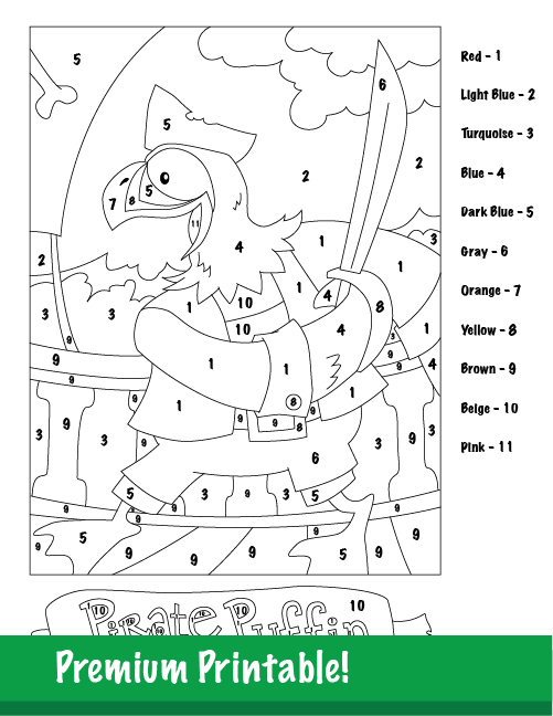 color by number pirate puffin-500 - Tim's Printables