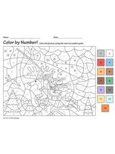 Color by Number Printable - The Reindeer - Tim's Printables
