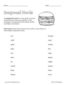 Compound Word Worksheets - Tim's Printables