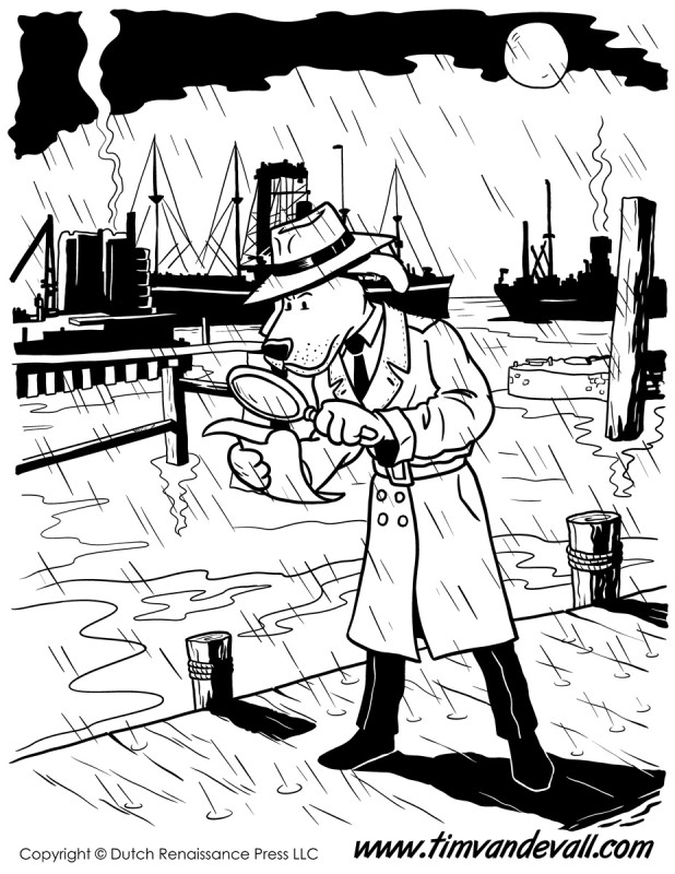 Detective Dog Coloring Page – Tim's Printables