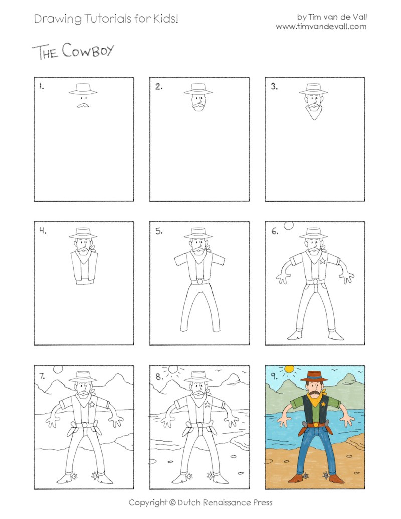 Cowboy Drawing Tutorial | Draw a Cowboy | Drawing Tutorials for Kids