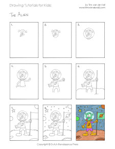 Easy Drawing Tutorials for Kids - Alien - Tim's Printables