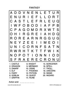 Fantasy Word Search - Tim's Printables