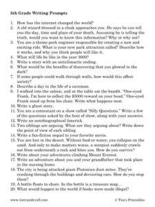5th Grade Writing Prompts PDF | Language Arts Printables