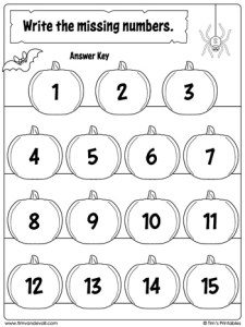Halloween Missing Numbers Worksheet: Numbers 1 to 15 - Tim's Printables