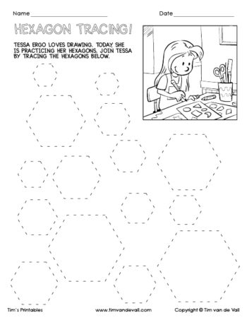 hexagon tracing worksheet-500 - Tim's Printables