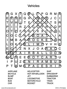 Large Print Word Search 03 - "Vehicles" - Tim's Printables