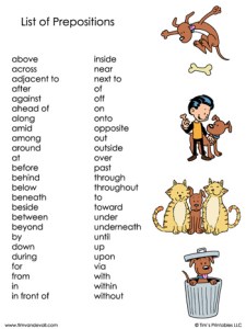 List of Prepositions - Tim's Printables