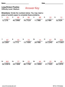Long Division Worksheets PDF - Tim's Printables