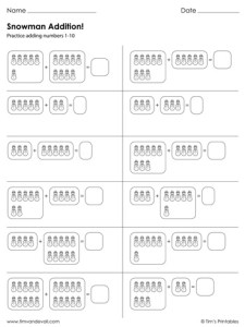 Snowman Addition Worksheet - Tim's Printables