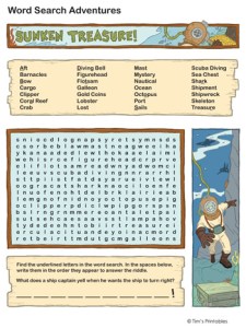 Sunken Treasure Word Search - Tim's Printables