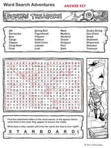 Sunken Treasure Word Search - Tim's Printables