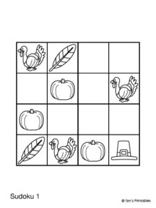 Printable Thanksgiving Image Sudoku Activity - Tim's Printables