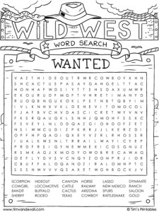 Wild West Word Search - Tim's Printables